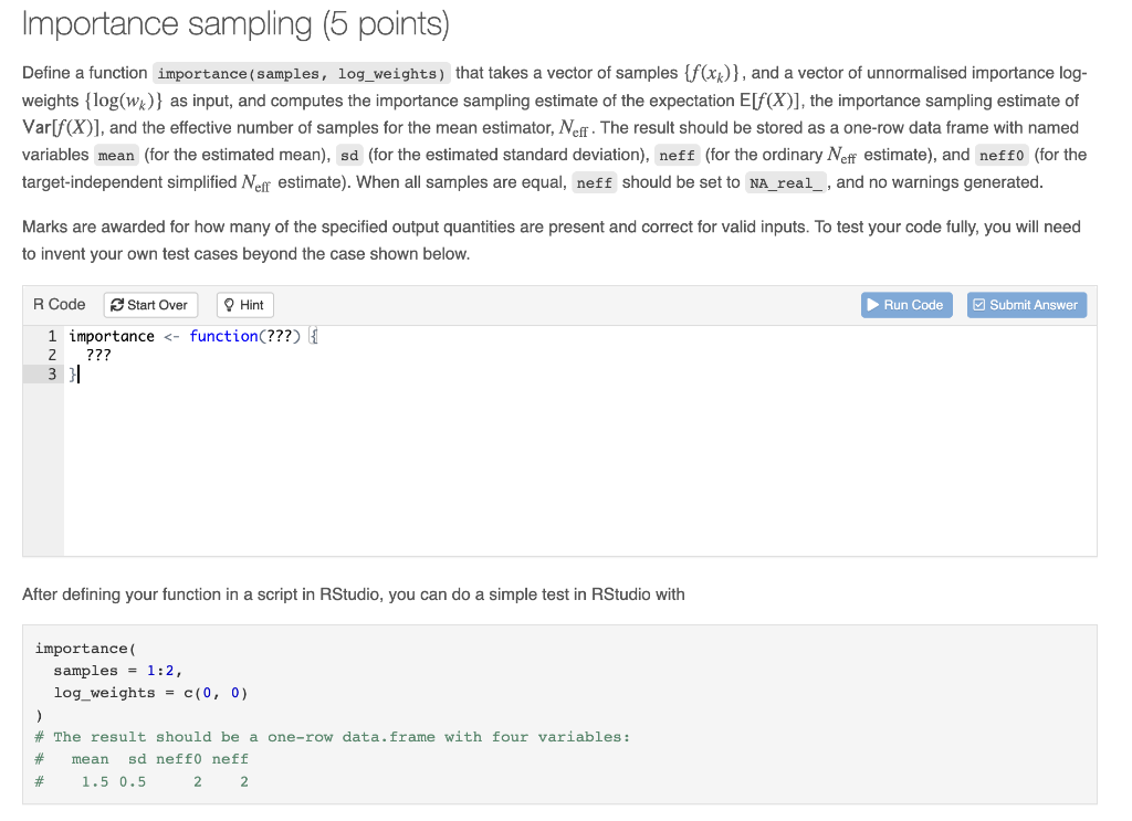 Importance sampling (5 points) Define a function | Chegg.com