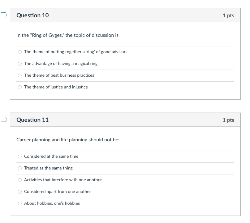 Solved Question 10 1 pts In the "Ring of Gyges," the topic | Chegg.com