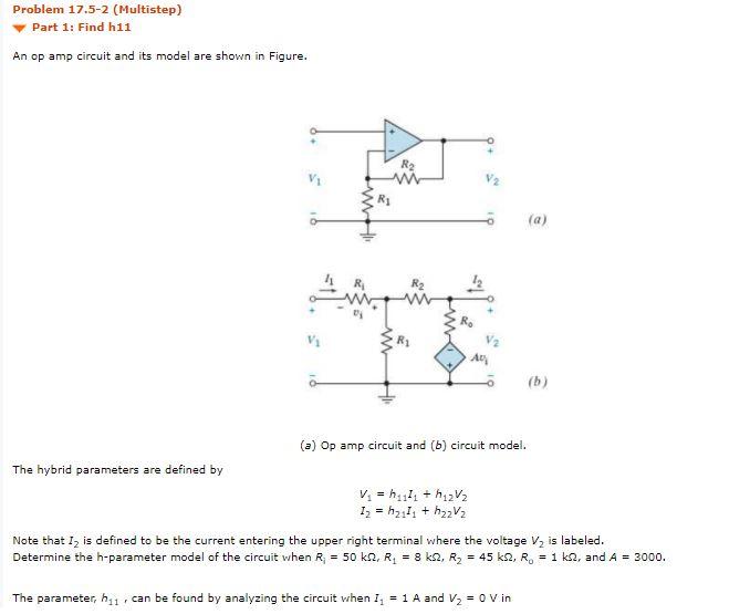 Solved Problem 17.5-2 (Multistep) Part 1: Find h11 An op amp | Chegg.com