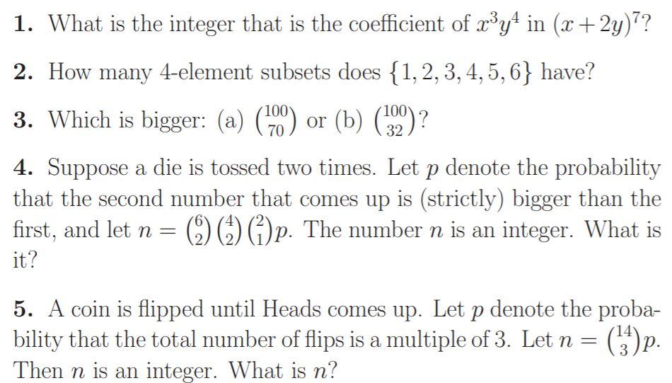 Solved 1. What is the integer that is the coefficient of | Chegg.com