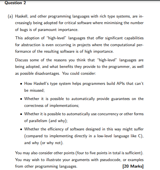 Solved Question 2 (a) Haskell, and other programming | Chegg.com