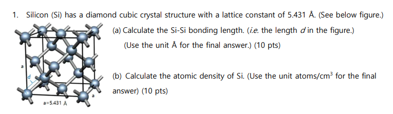 Solved 1. Silicon (Si) has a diamond cubic crystal structure | Chegg.com