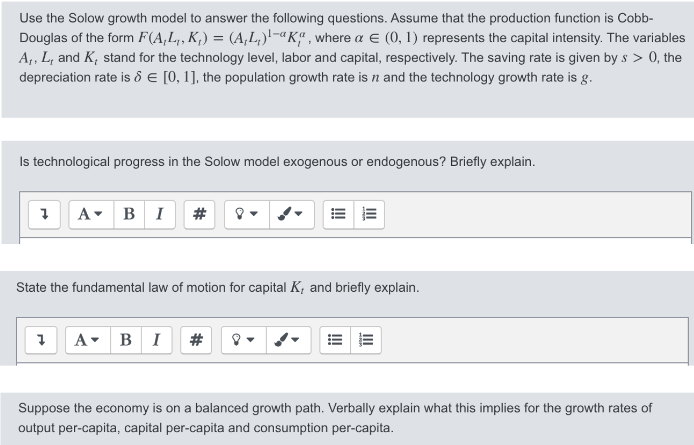 Solved Use the Solow growth model to answer the following | Chegg.com