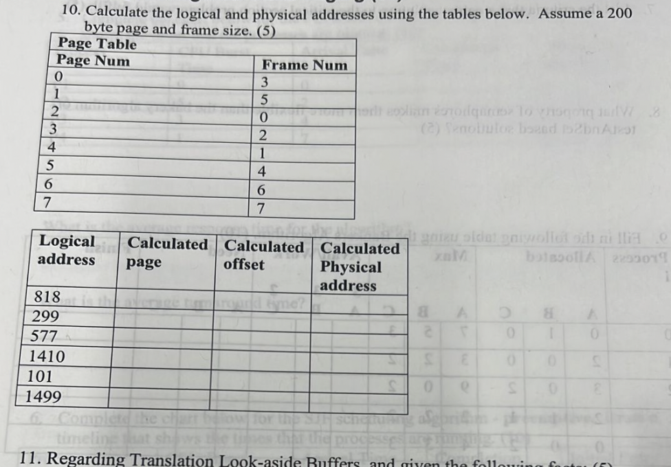 Solved 10. Calculate the logical and physical addresses | Chegg.com