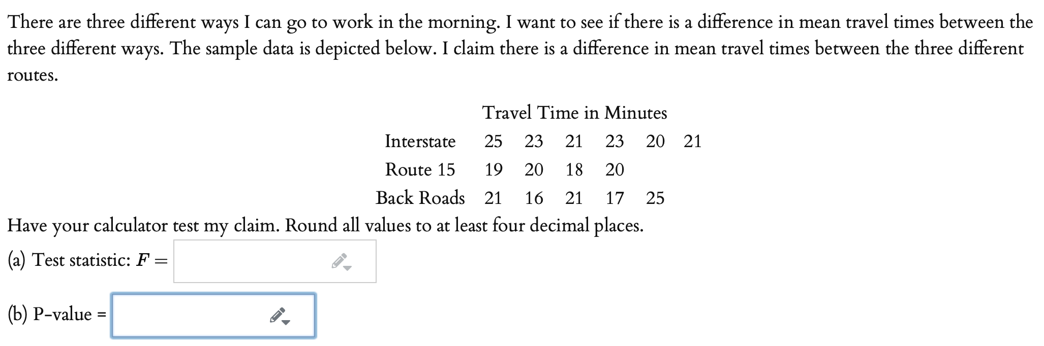 Solved There are three different ways I can go to work in | Chegg.com