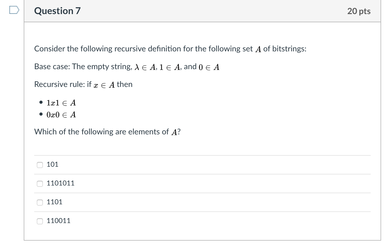 Solved Question 7 20 pts Consider the following recursive | Chegg.com