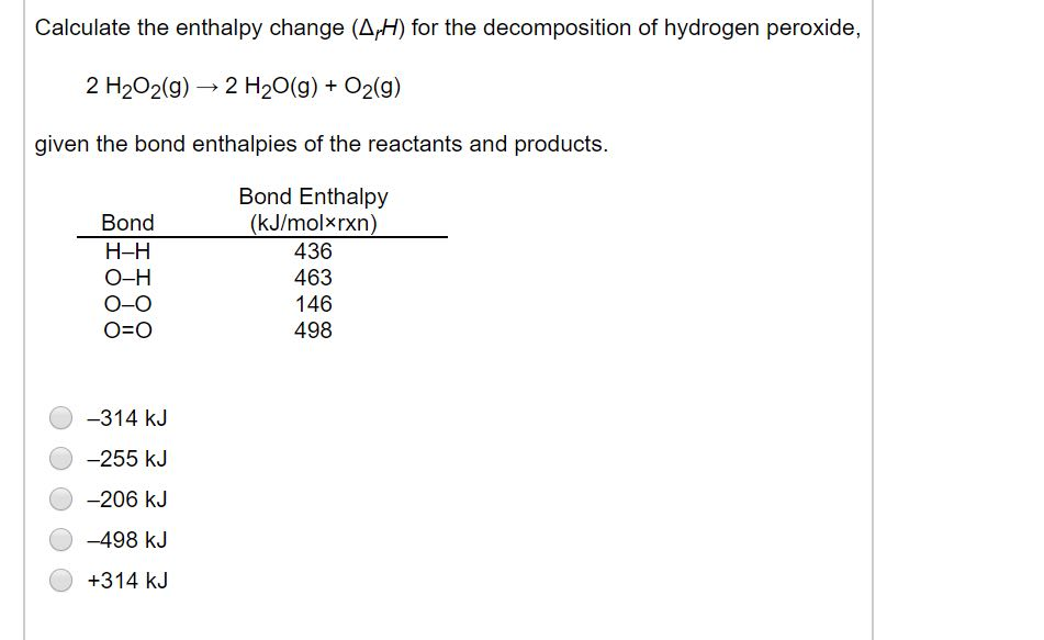 Solved Calculate the enthalpy change (A-H) for the | Chegg.com