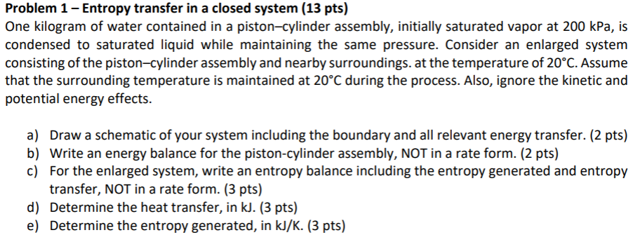 Solved Problem 1 – Entropy transfer in a closed system (13 | Chegg.com