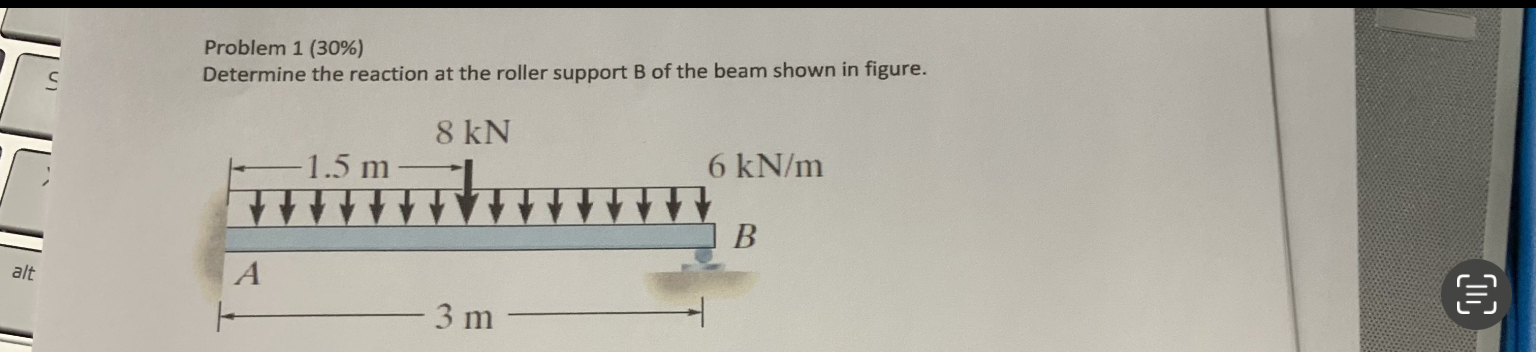 Solved Problem 1 (30\%) Determine the reaction at the roller | Chegg.com