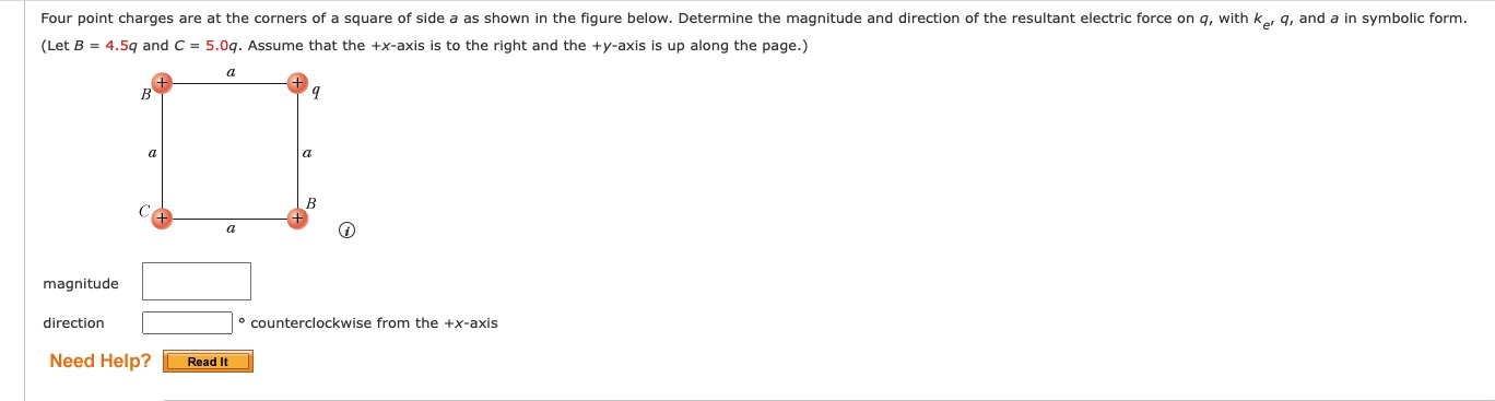 Solved Four point charges are at the corners of a square of | Chegg.com