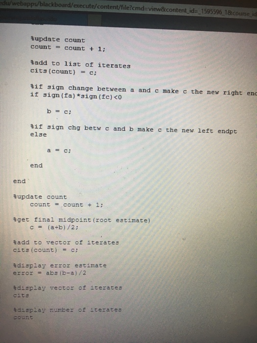 Solved 1) Modify the code bisect.m (provided in eLearning) | Chegg.com