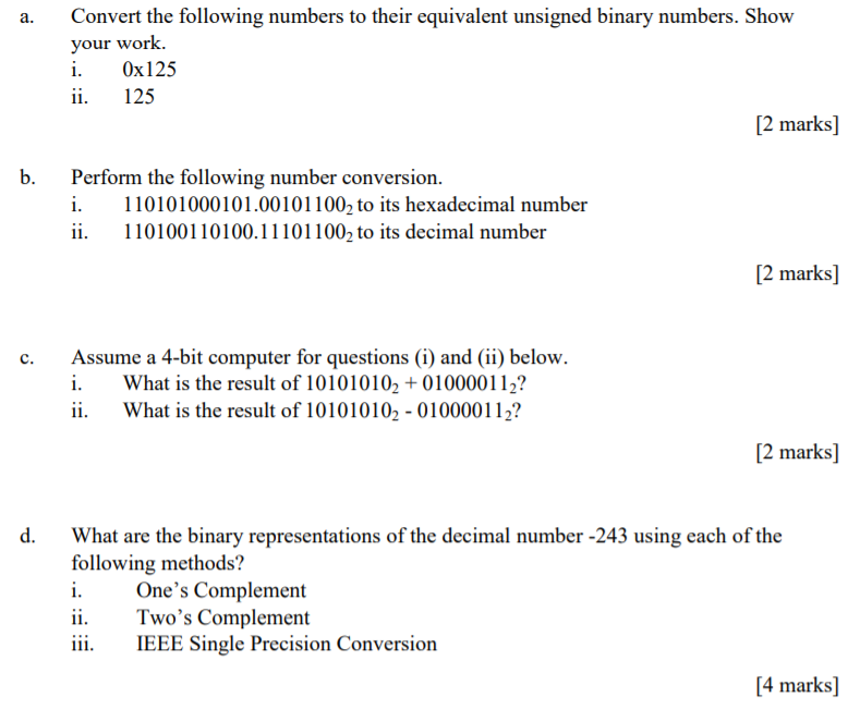Solved a. Convert the following numbers to their equivalent | Chegg.com