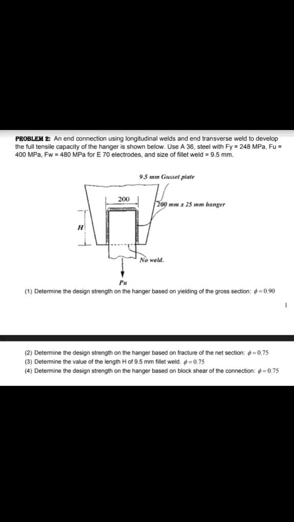 Solved PROBLEM 2: An end connection using longitudinal welds | Chegg.com