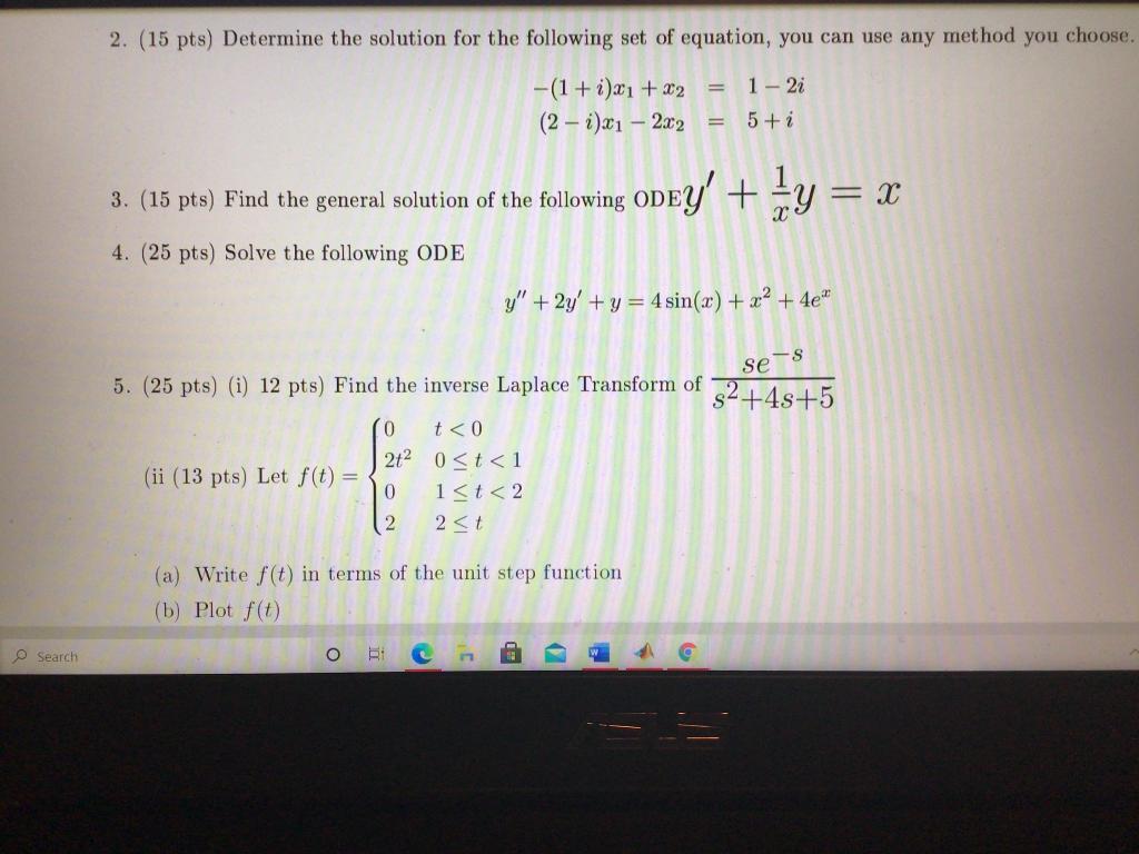 Solved 2 15 Pts Determine The Solution For The Following