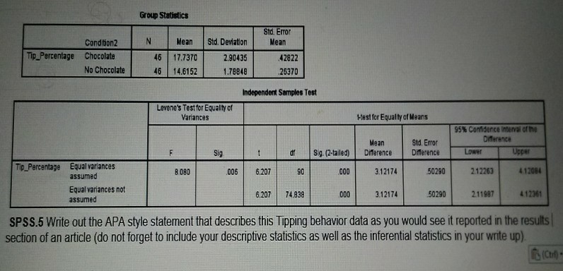 Solved Group Statistics Std Error Condiion2 N Mean Std 7614