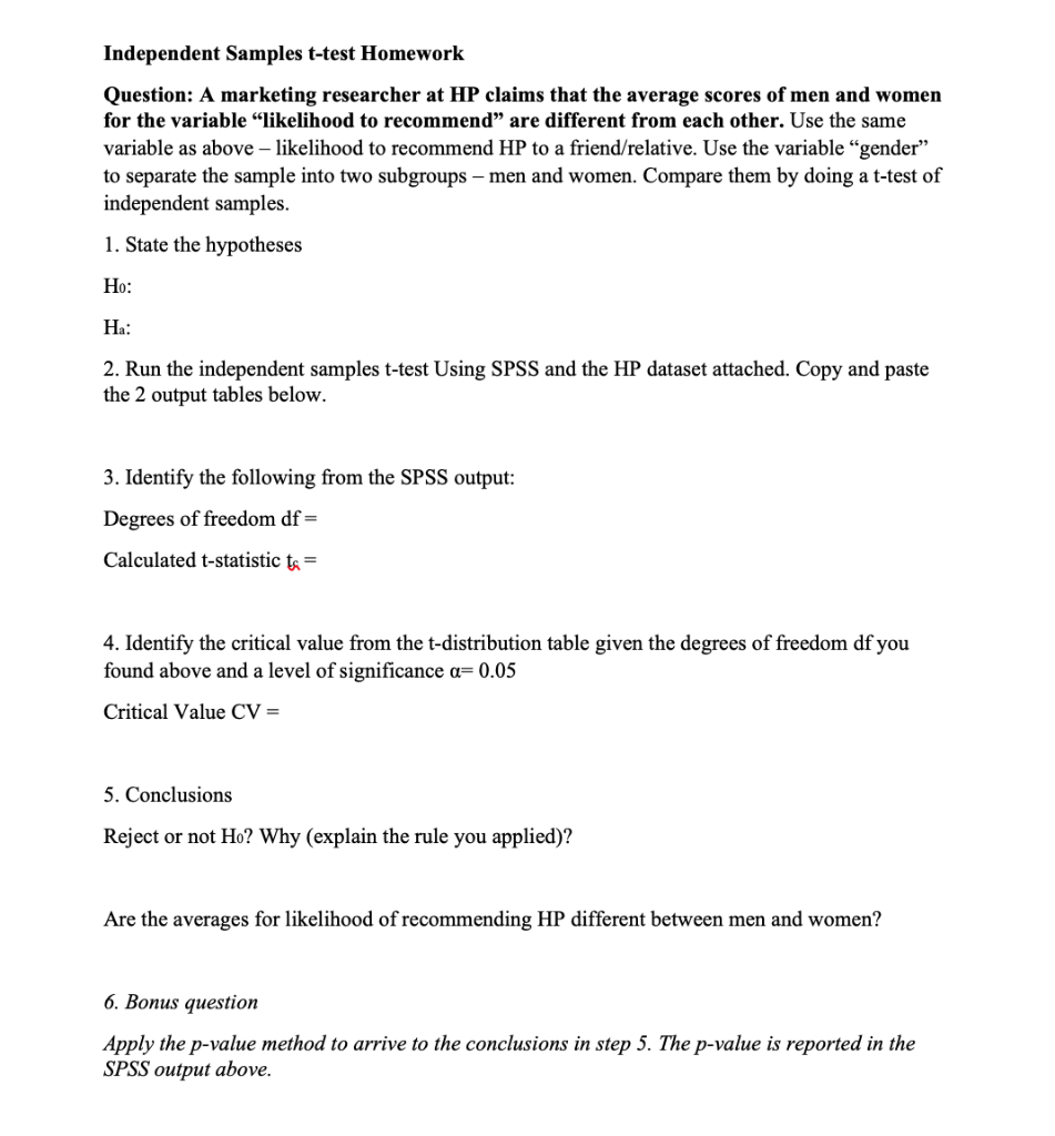 Solved Independent Samples t-test Homework Question: A | Chegg.com