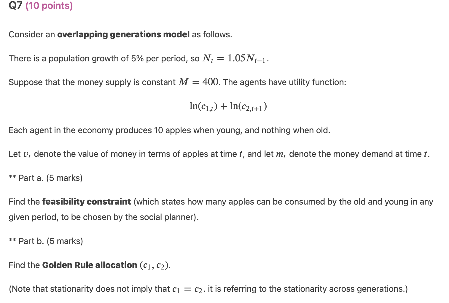 Solved Q7 (10 points) Consider an overlapping generations | Chegg.com