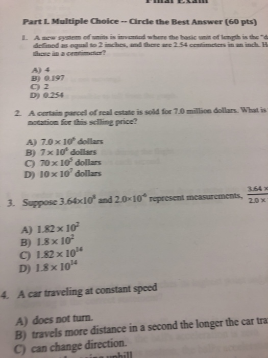 Solved Part L Multiple Choice-Cirde the Best Answer (60 pts) | Chegg.com