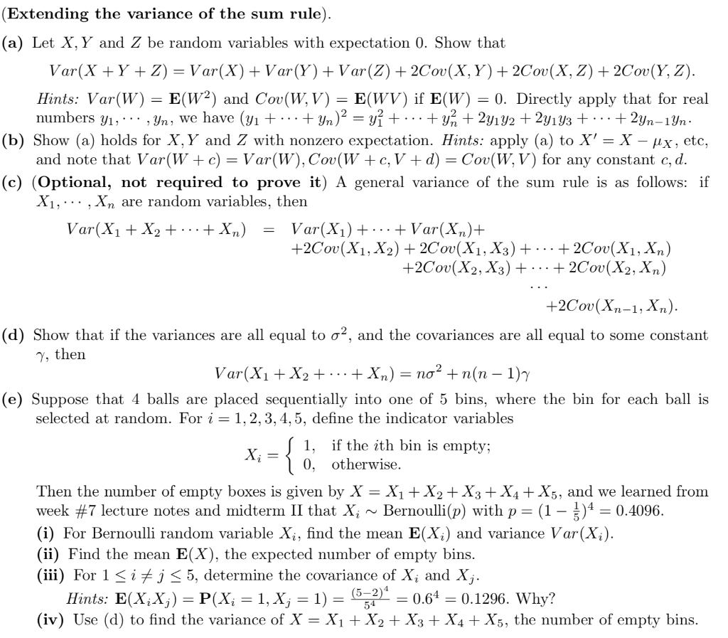 (Extending the variance of the sum rule) (a) Let X, Y | Chegg.com