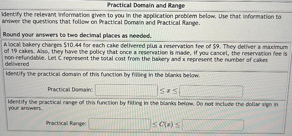 Solved Practical Domain and Range Identify the relevant | Chegg.com