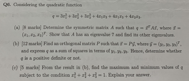 Solved Q6. Considering the quadratic function | Chegg.com