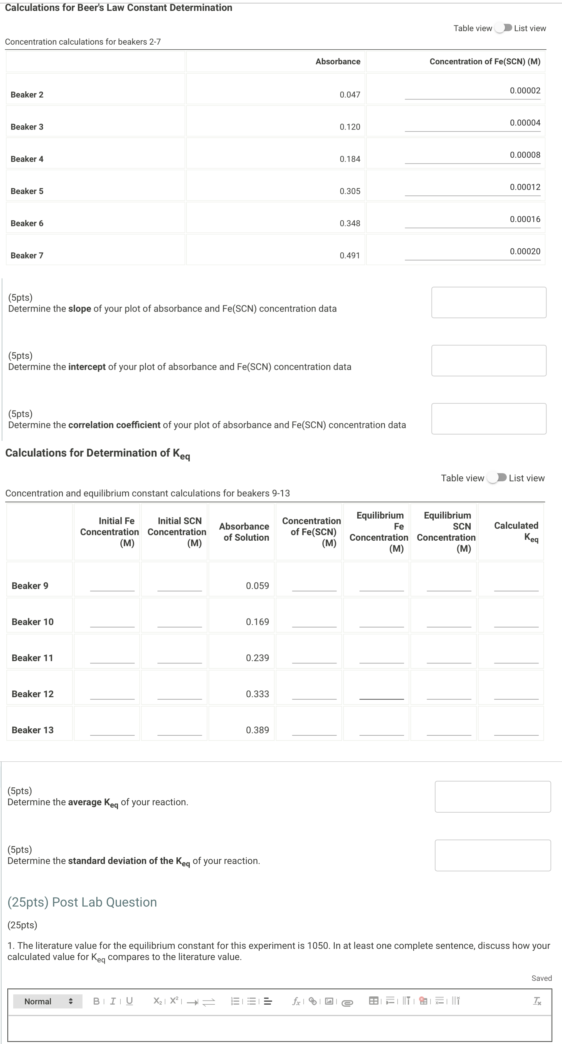 Solved Calculations for Beer's Law Constant | Chegg.com Solved Calculations for Beer's Law Constant | Chegg.com