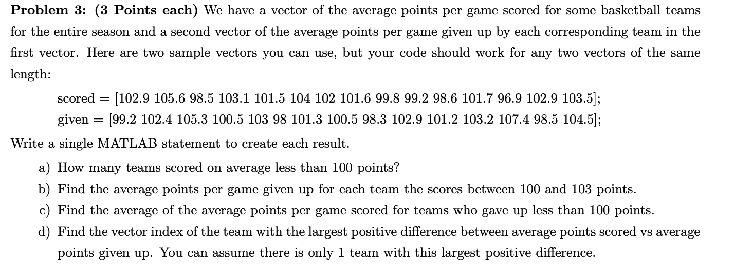 Solved Problem 3: (3 Points each) We have a vector of the | Chegg.com