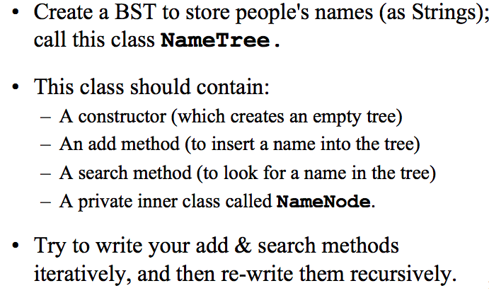 Create a BST to store people's names (as Strings) | Chegg.com