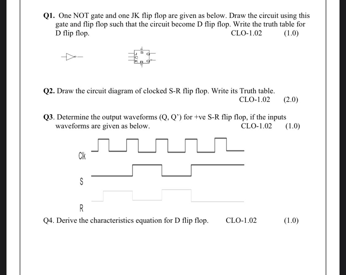 Solved Q1. One NOT gate and one JK flip flop are given as | Chegg.com