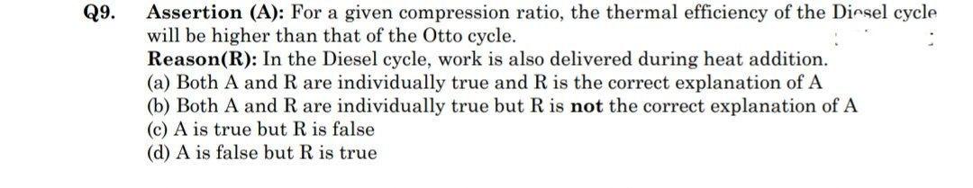 Solved Q9. Assertion (A): For a given compression ratio, the | Chegg.com