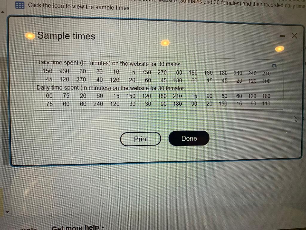 Solved Click the icon to view the sample times Sample times | Chegg.com