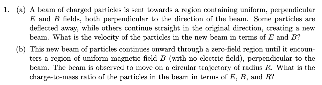 Solved 1. (a) A beam of charged particles is sent towards a | Chegg.com