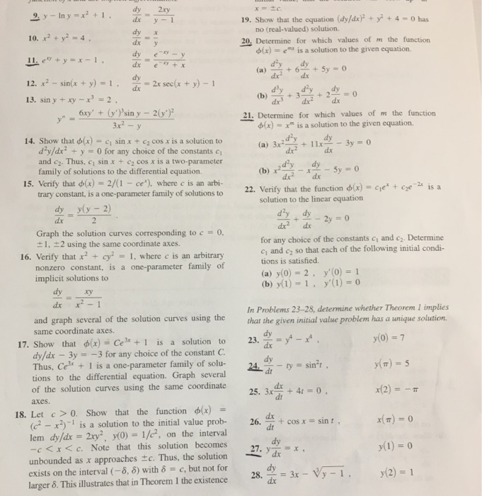 Solved y - ln y = x^2 + 1, dy/dx = 2xy/y - 1 x^2 + y^2 = 4, | Chegg.com