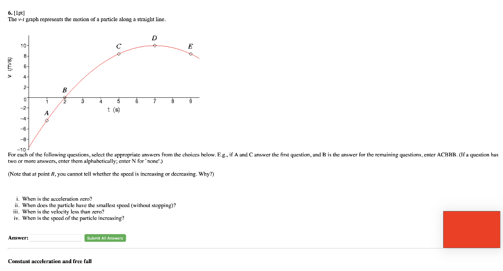Solved 6. [1pt] The v−l graph represents the motion of a | Chegg.com