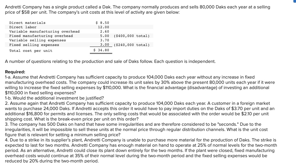 Solved The company has 500 Daks on hand that have some | Chegg.com