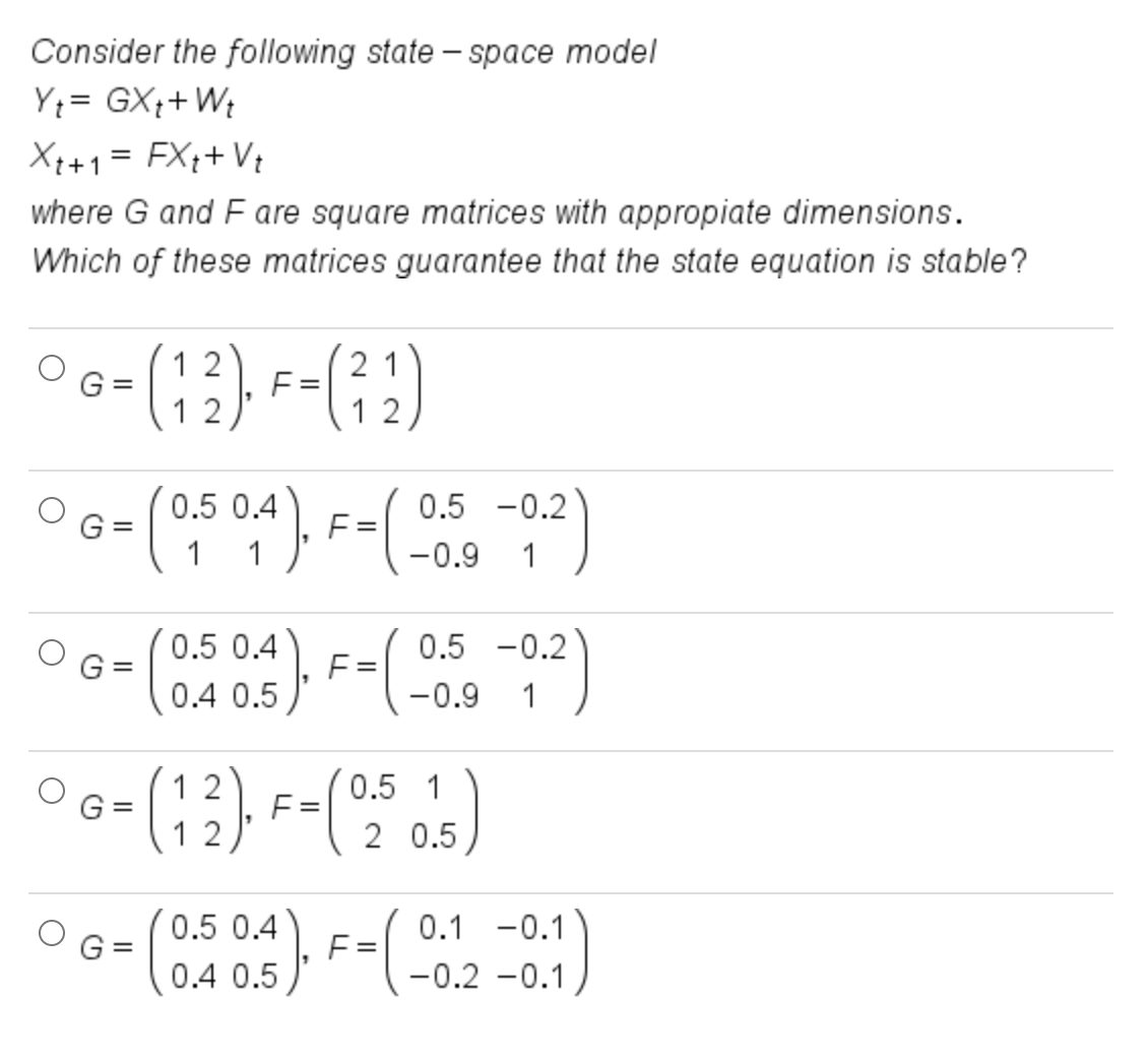 Solved Consider the following state - space model | Chegg.com