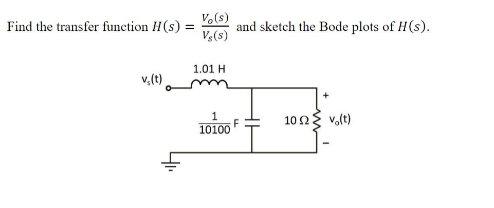 Solved Find the transfer function H(s)=Vs(s)Vo(s) and sketch | Chegg.com