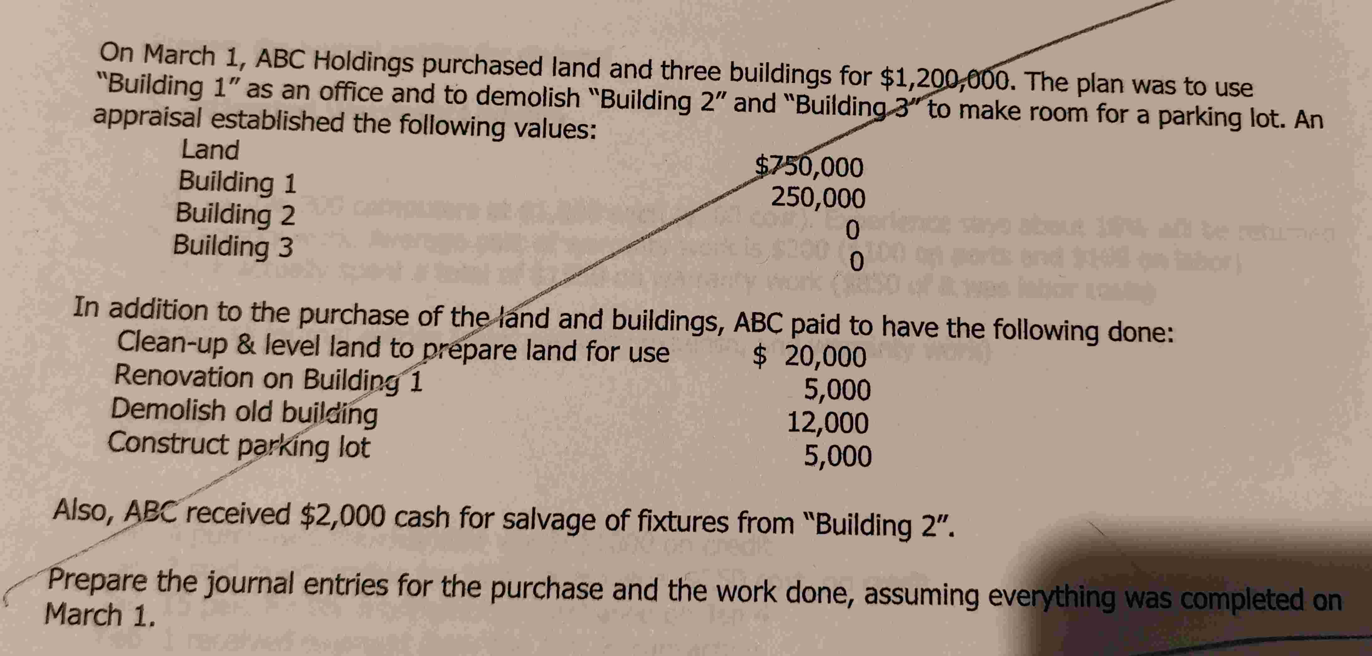 On March 1, ﻿ABC Holdings purchased land and three | Chegg.com