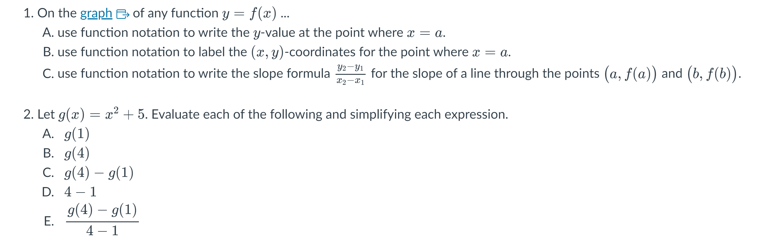 1. On the graph ⊟ of any function y=f(x)… A. use | Chegg.com