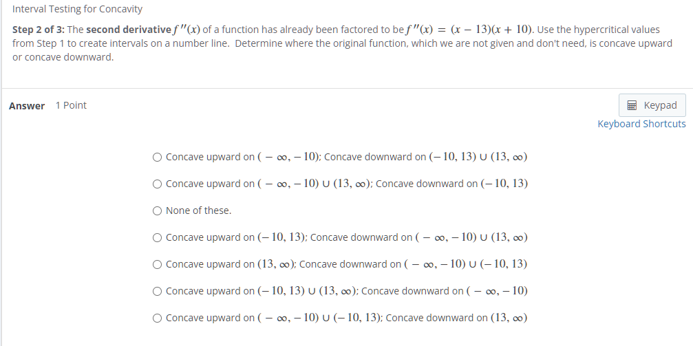 Solved Interval Testing for Concavity Step 2 of 3: The | Chegg.com
