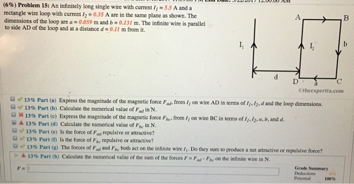 Solved An infinitely long single wire with current I_1 = 5.5 | Chegg.com