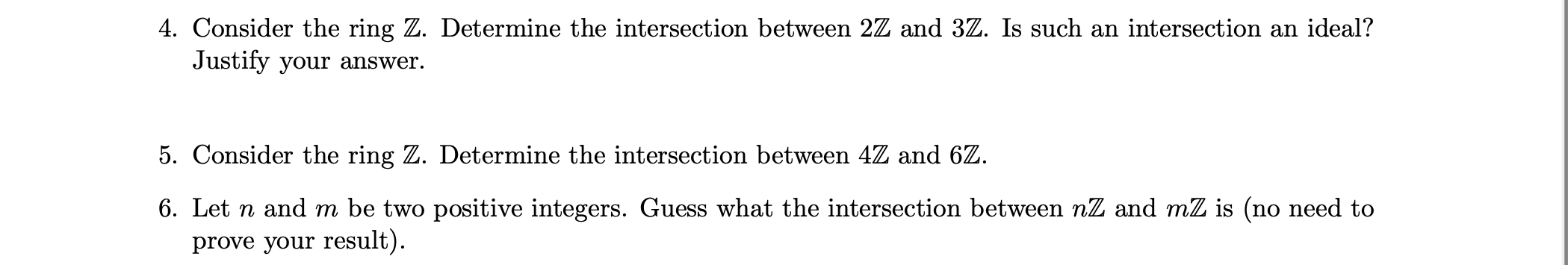 Solved 4. Consider the ring Z. Determine the intersection | Chegg.com