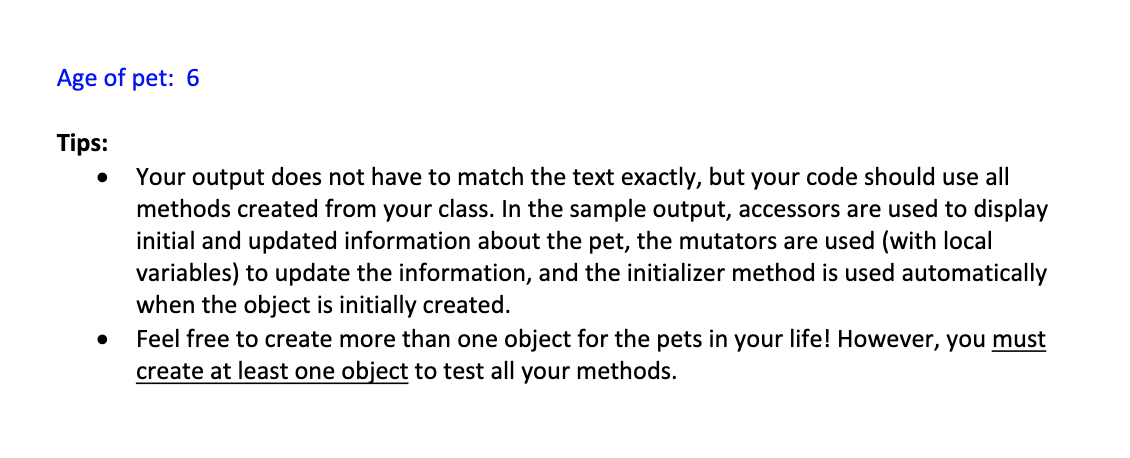 Solved Create a Pet Class and object (30pts) Write a class | Chegg.com