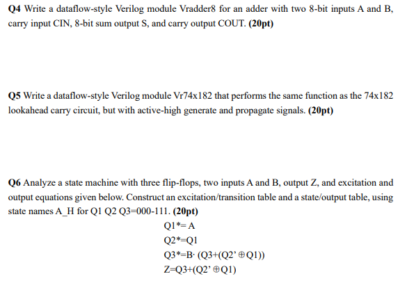 Q4 Write a dataflow-style Verilog module Vradder8 for | Chegg.com