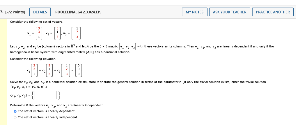 Solved 7. (-12 Points] DETAILS POOLELINALG4 2.3.024.EP. MY | Chegg.com