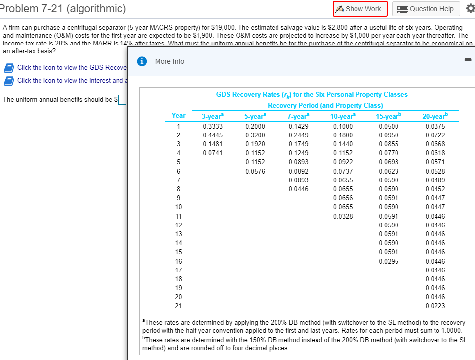 Solved Show Work Question Help roblem 7-21 (algorithmic) A | Chegg.com