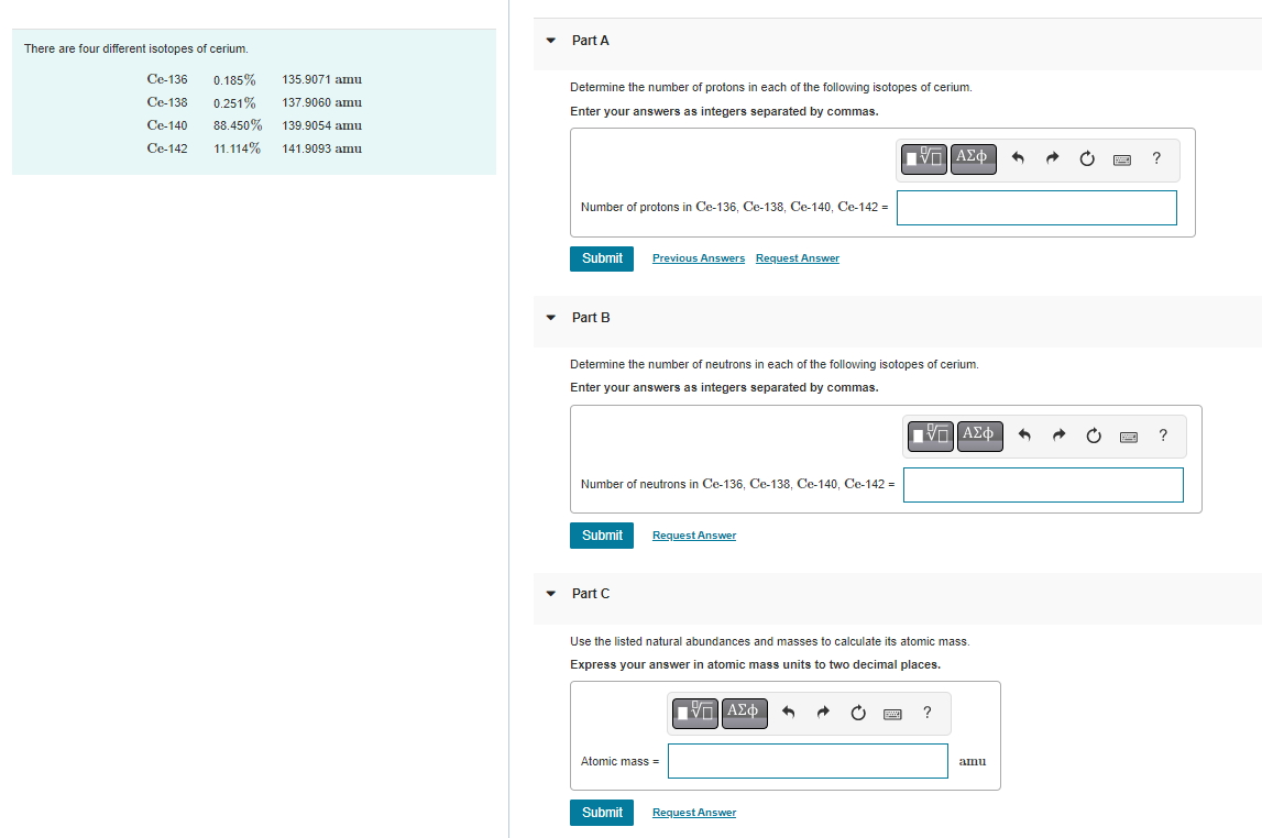 Solved There are four different isotopes of cerium. | Chegg.com