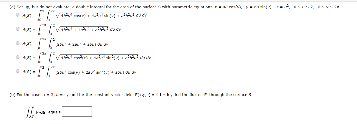 Solved (a) Set up, but do not evaluate, a double integral | Chegg.com