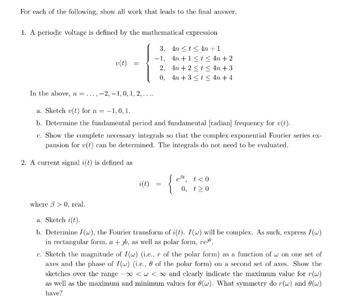 Solved For each of the following, show all work that leads | Chegg.com