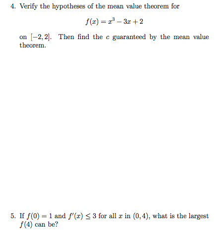 Solved 4. Verify the hypotheses of the mean value theorem | Chegg.com